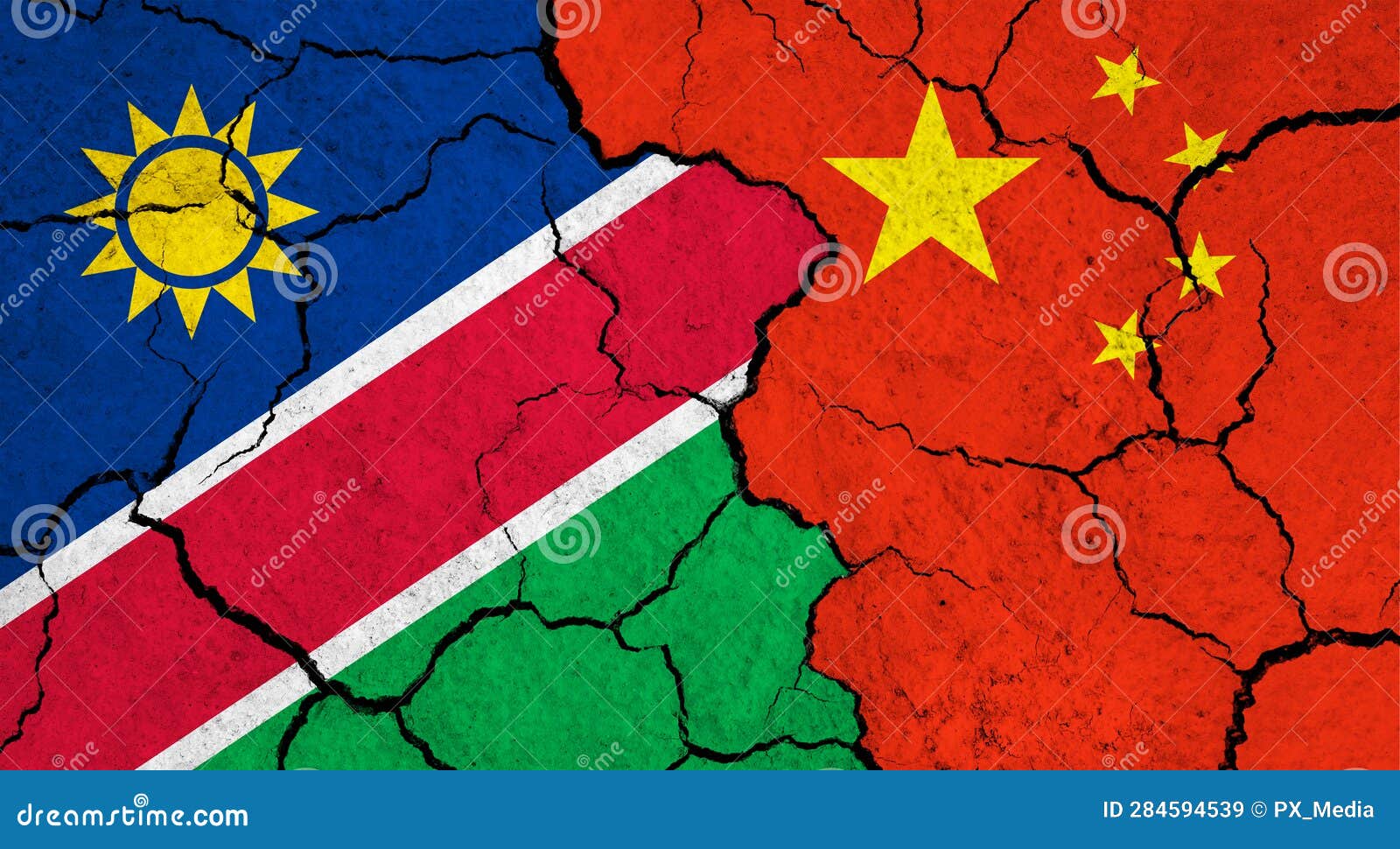 Flags of Namibia and China on Cracked Surface Stock Image - Image of ...