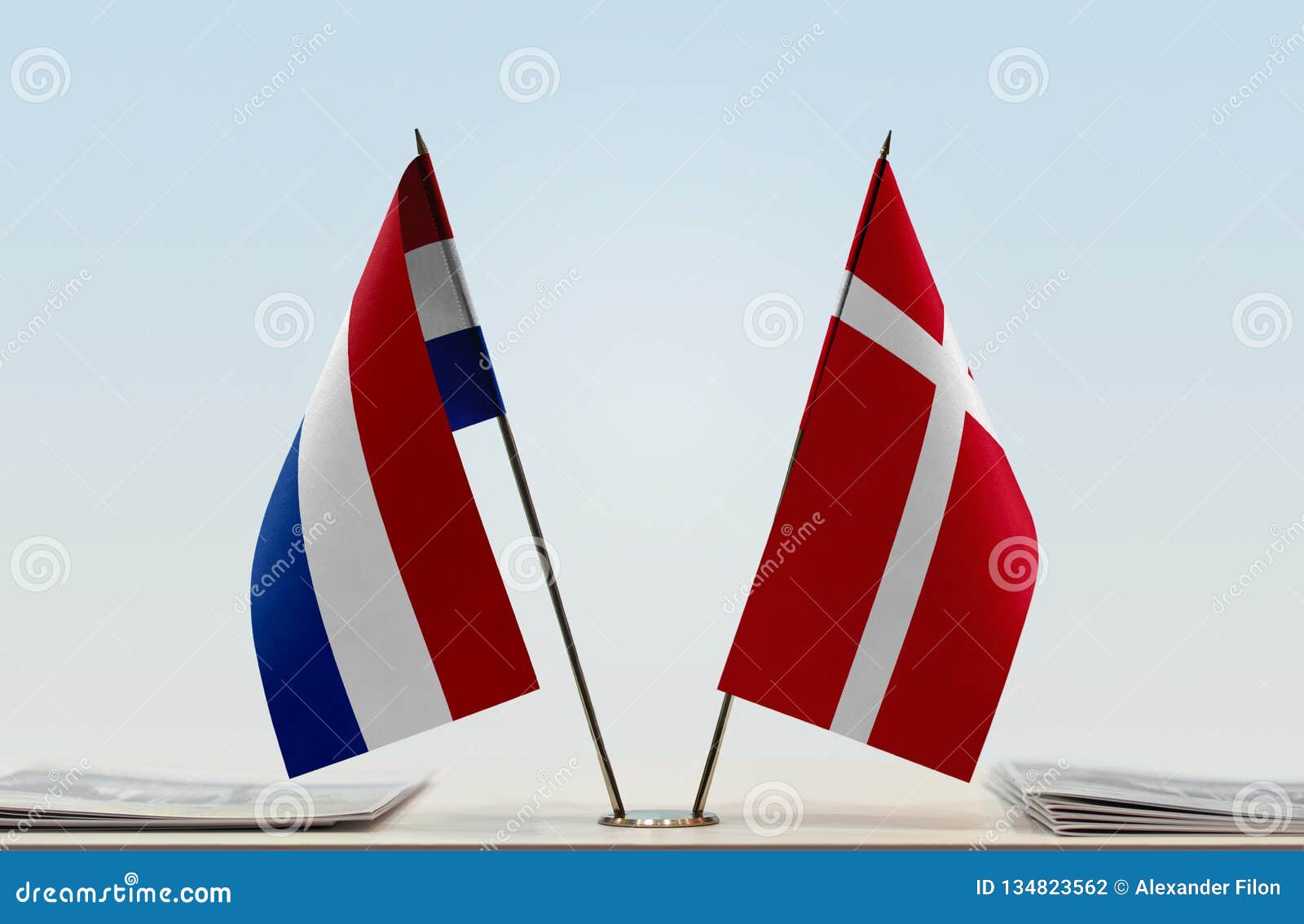 Flags of Netherlands and Denmark Stock Photo - Image of flagpole ...