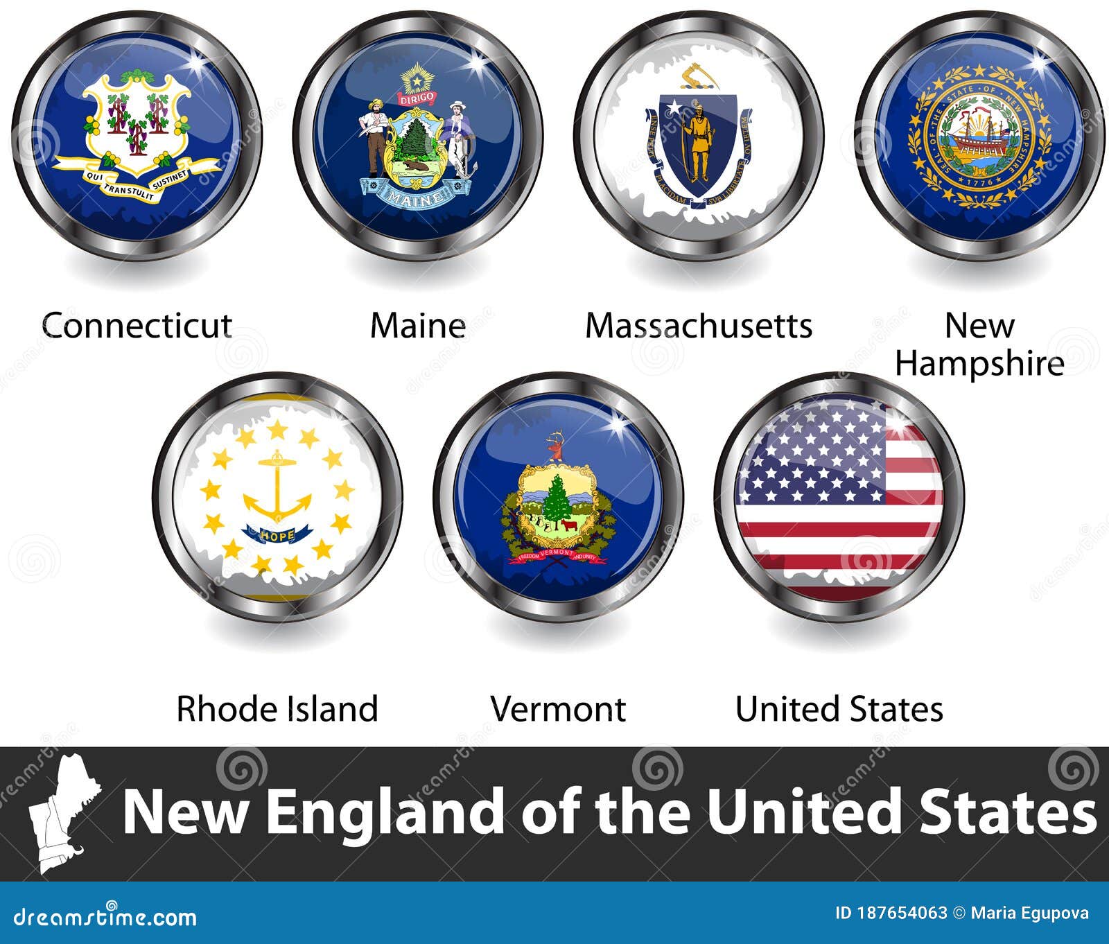 Flags of New England, US stock vector. Illustration of american - 187654063