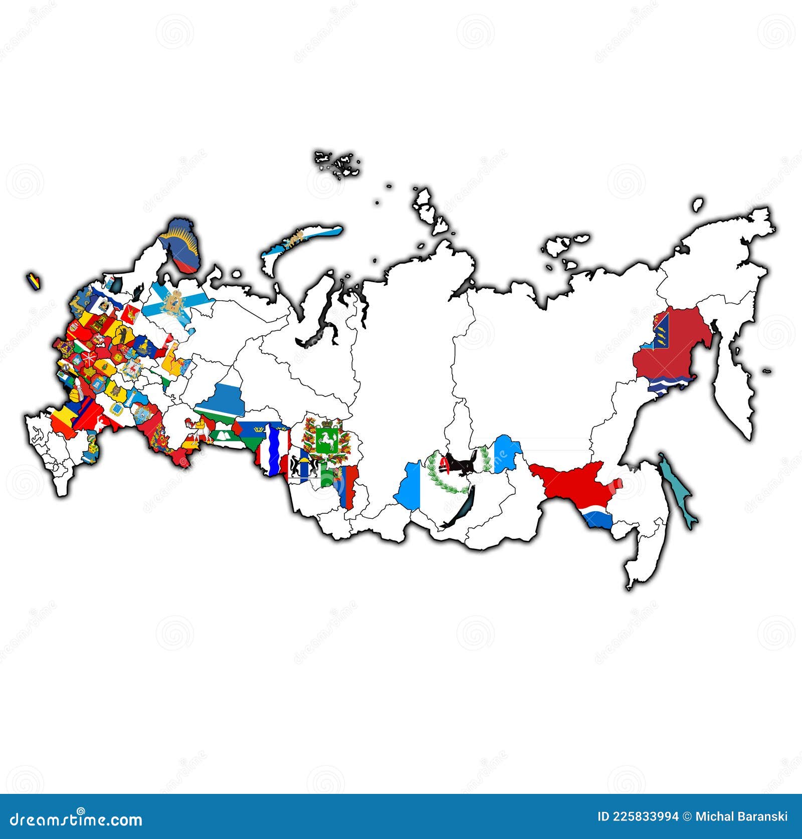 Flags of Oblasts on Administration Map of Russia Stock Photo - Image of ...