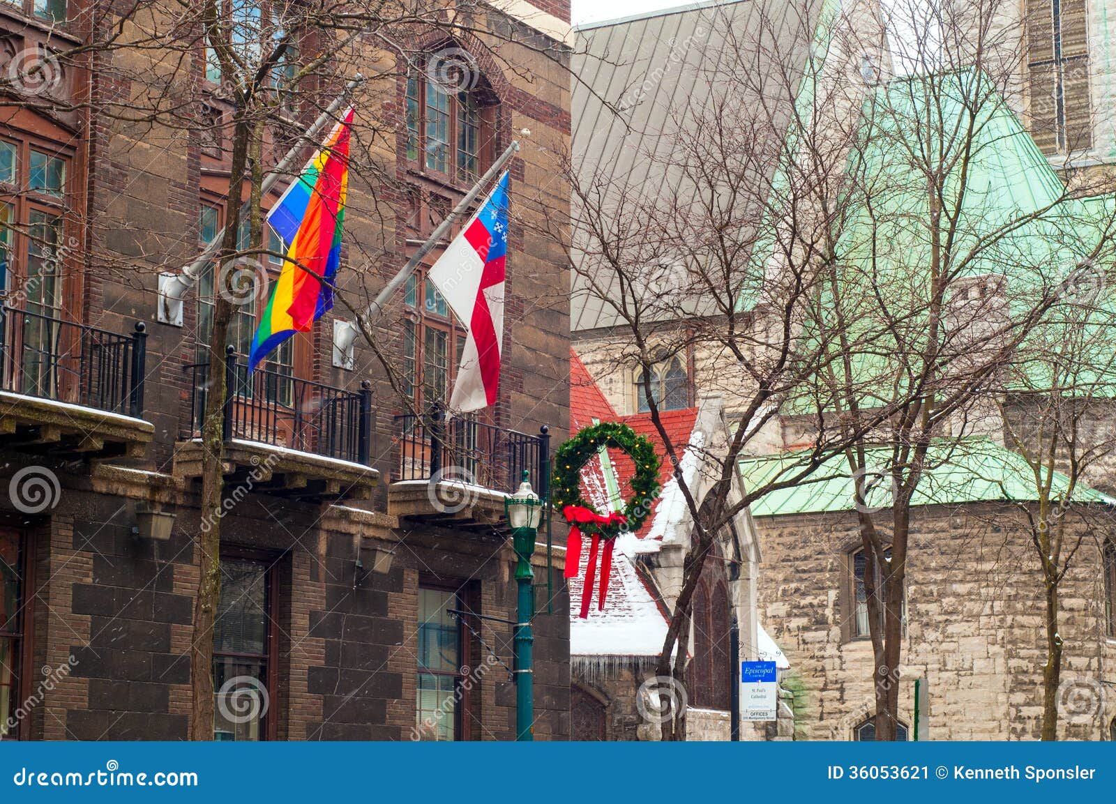 Flags on old building stock image. Image of flags, horizontal - 36053621