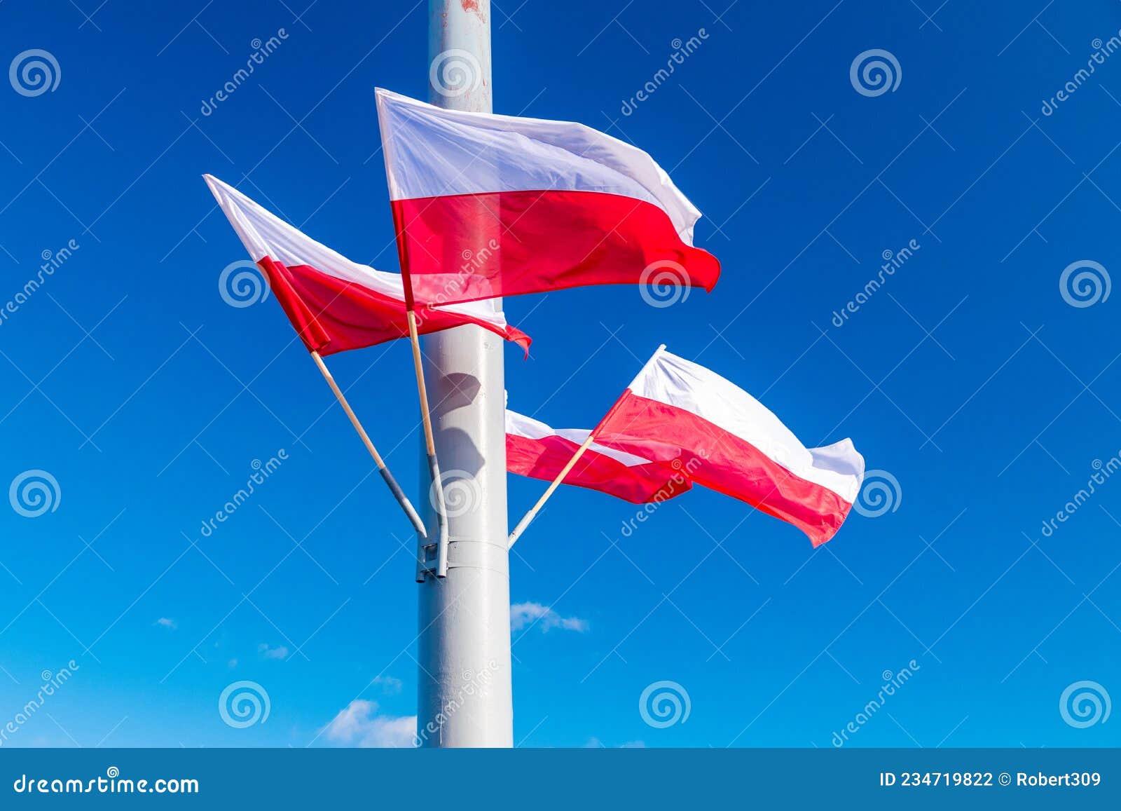 Flags of Poland on Blue Sky Outdoor Stock Photo - Image of banner ...
