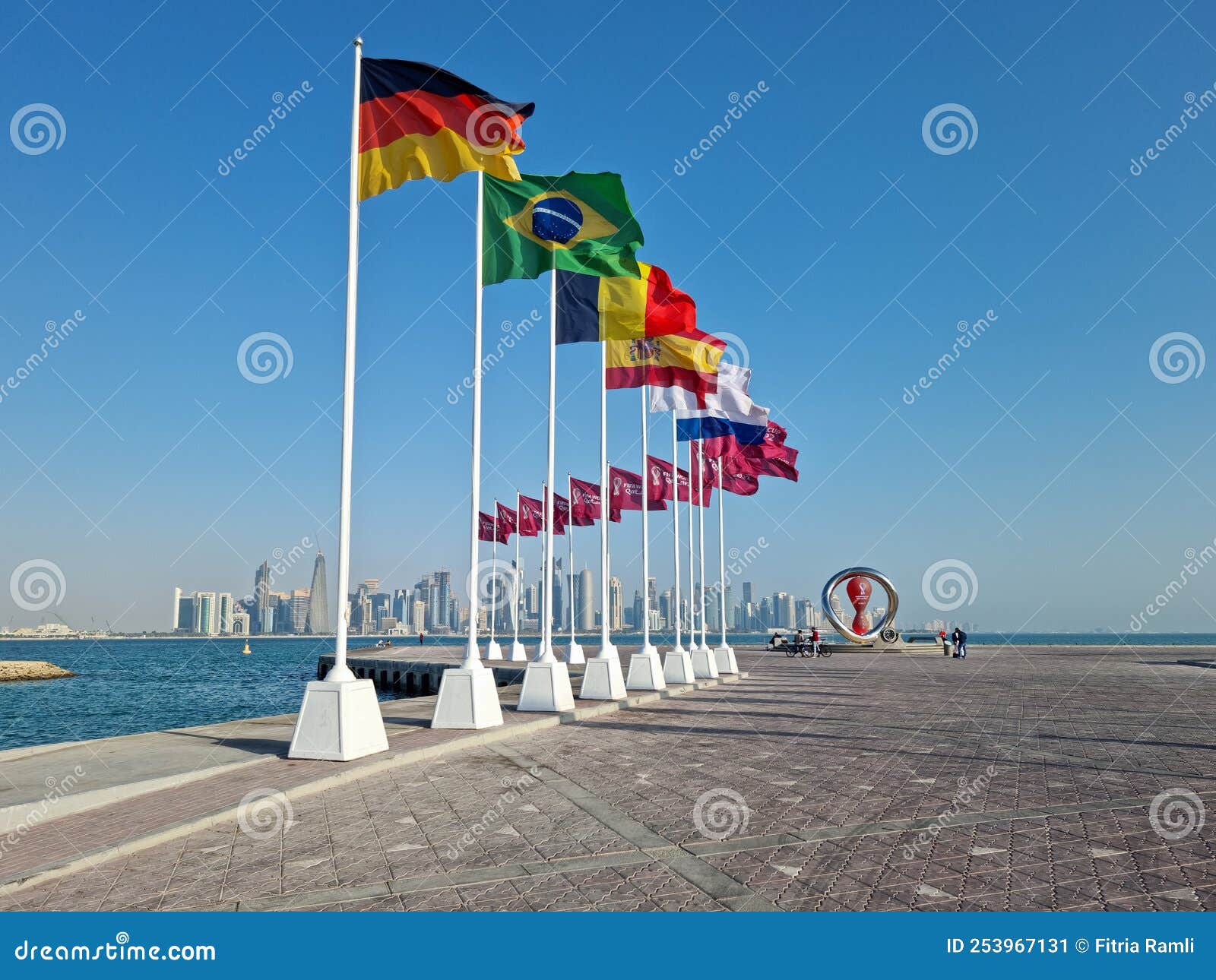 Flags With FIFA And Qatar 2022 World Cup Logo Waving In The Wind ...