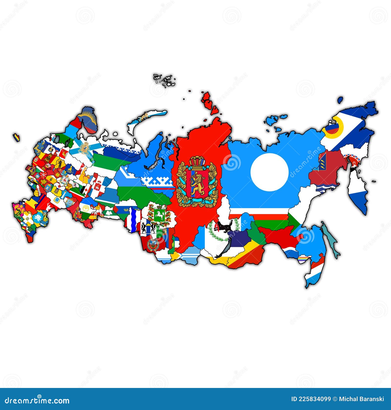 Flags of Regions on Administration Map of Russia Stock Image - Image of ...