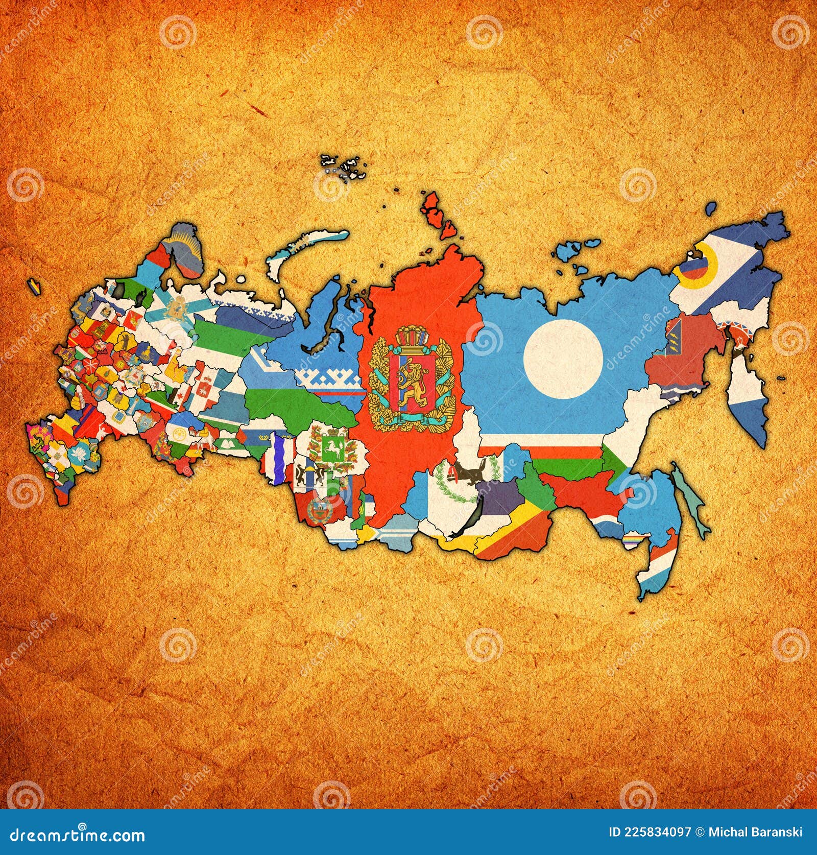 Flags of Regions on Administration Map of Russia Stock Image - Image of ...