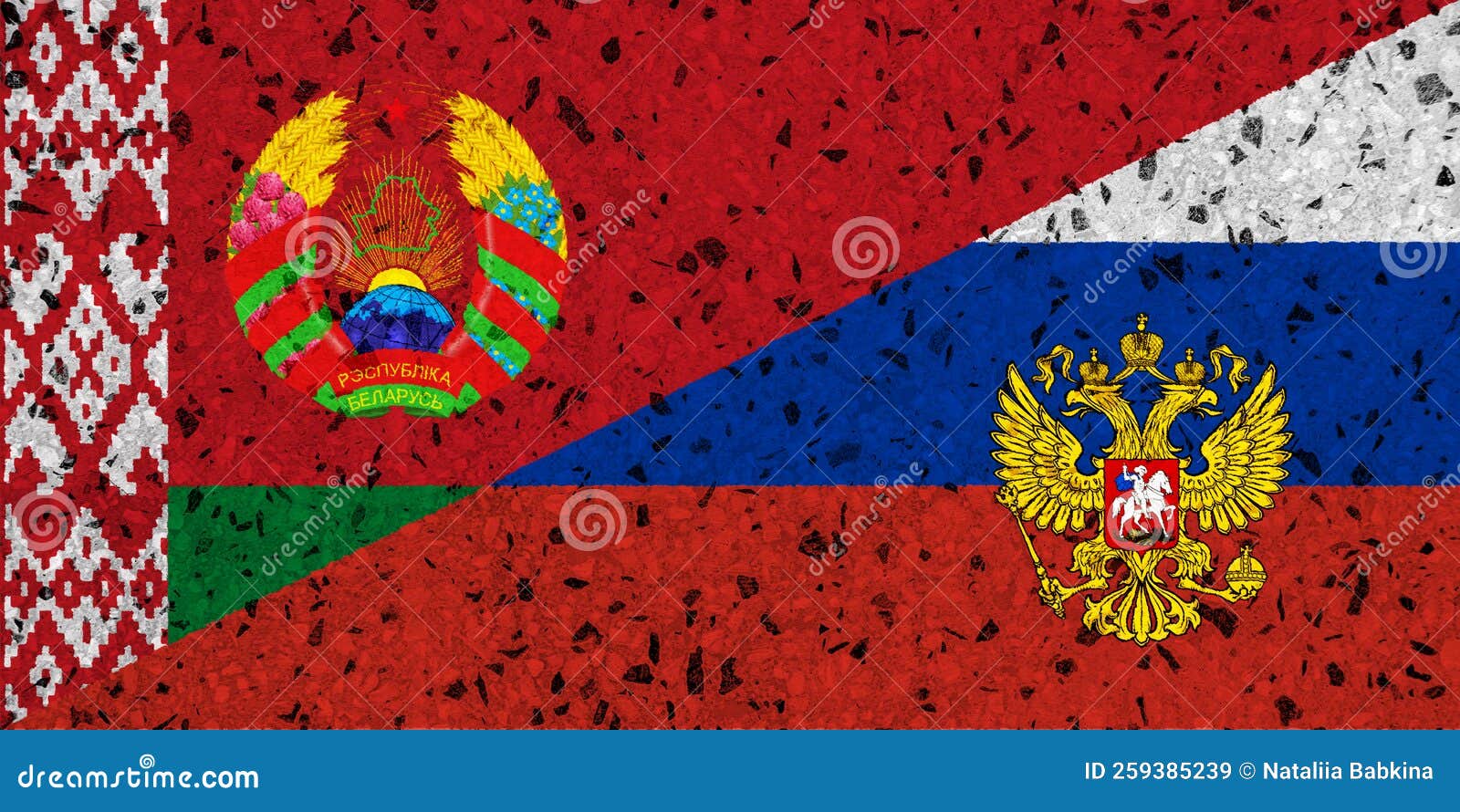 Flags of Russia and Belarus on a Stone Wall. Concept of Cooperation ...
