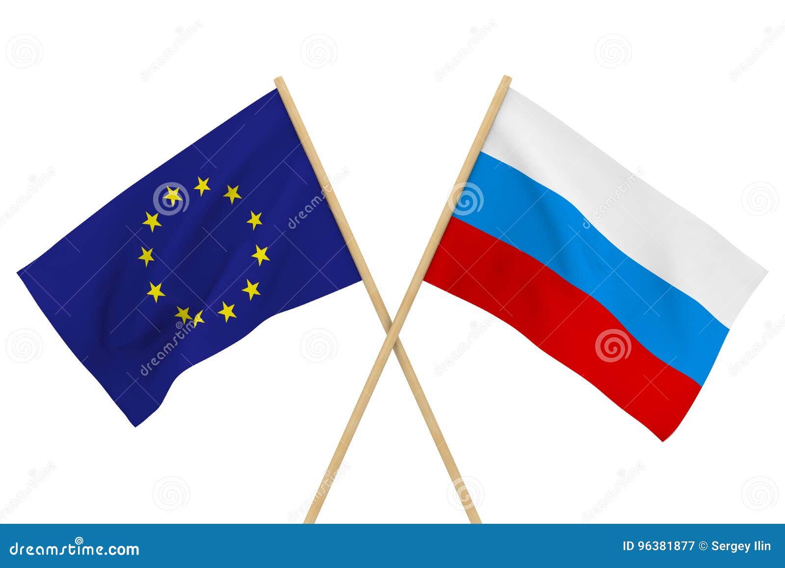 Flags Russia and EU. Isolated 3D Illustration Stock Illustration ...