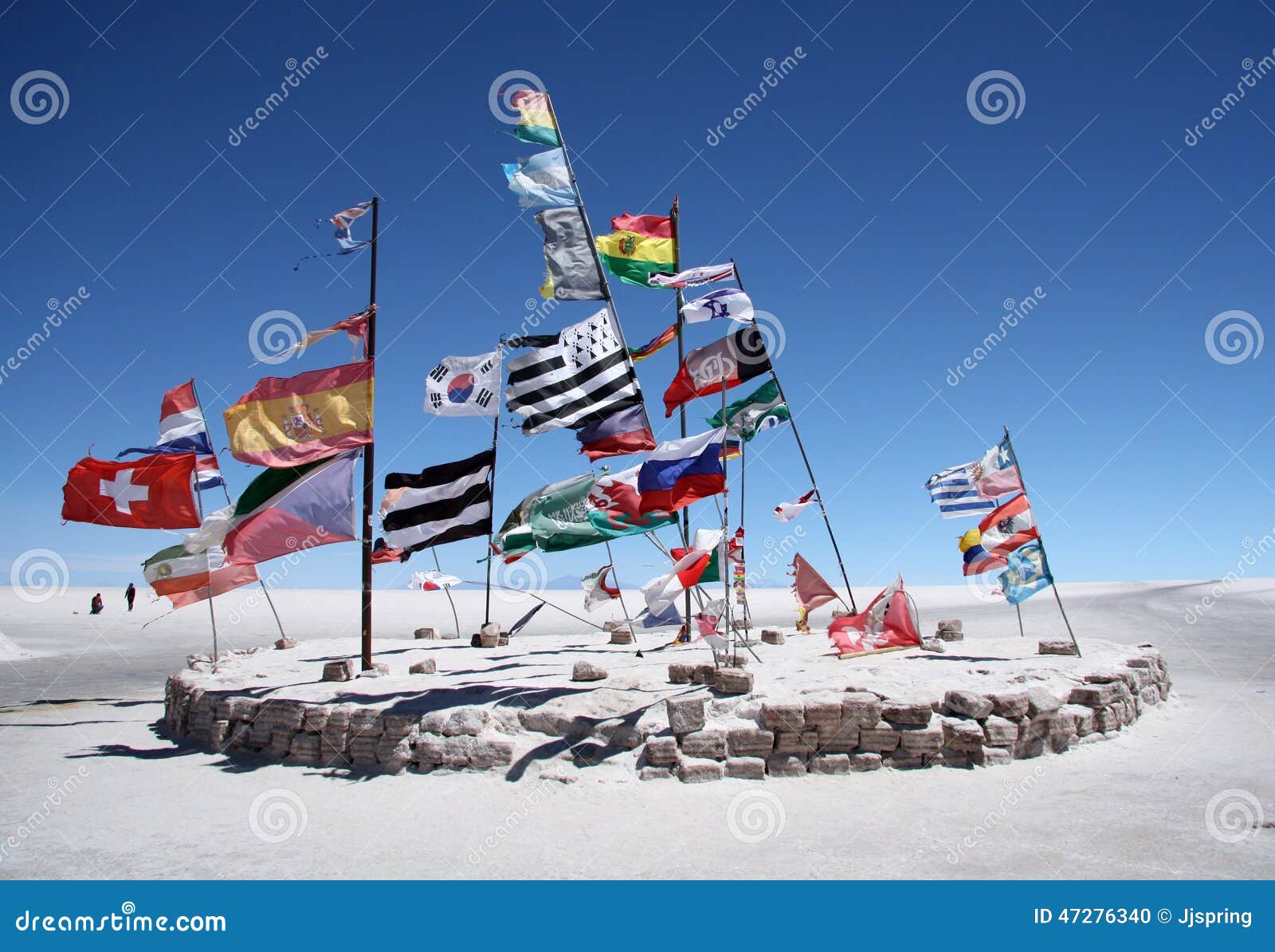 Flags In A Salt Desert Of Salar De Uyuni Stock Photo | CartoonDealer ...