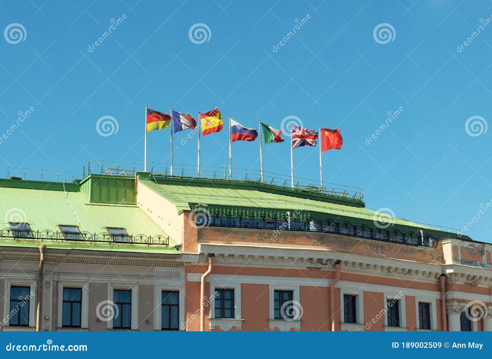 Flags of Several Countries on the Roof of a Hotel Stock Image - Image ...