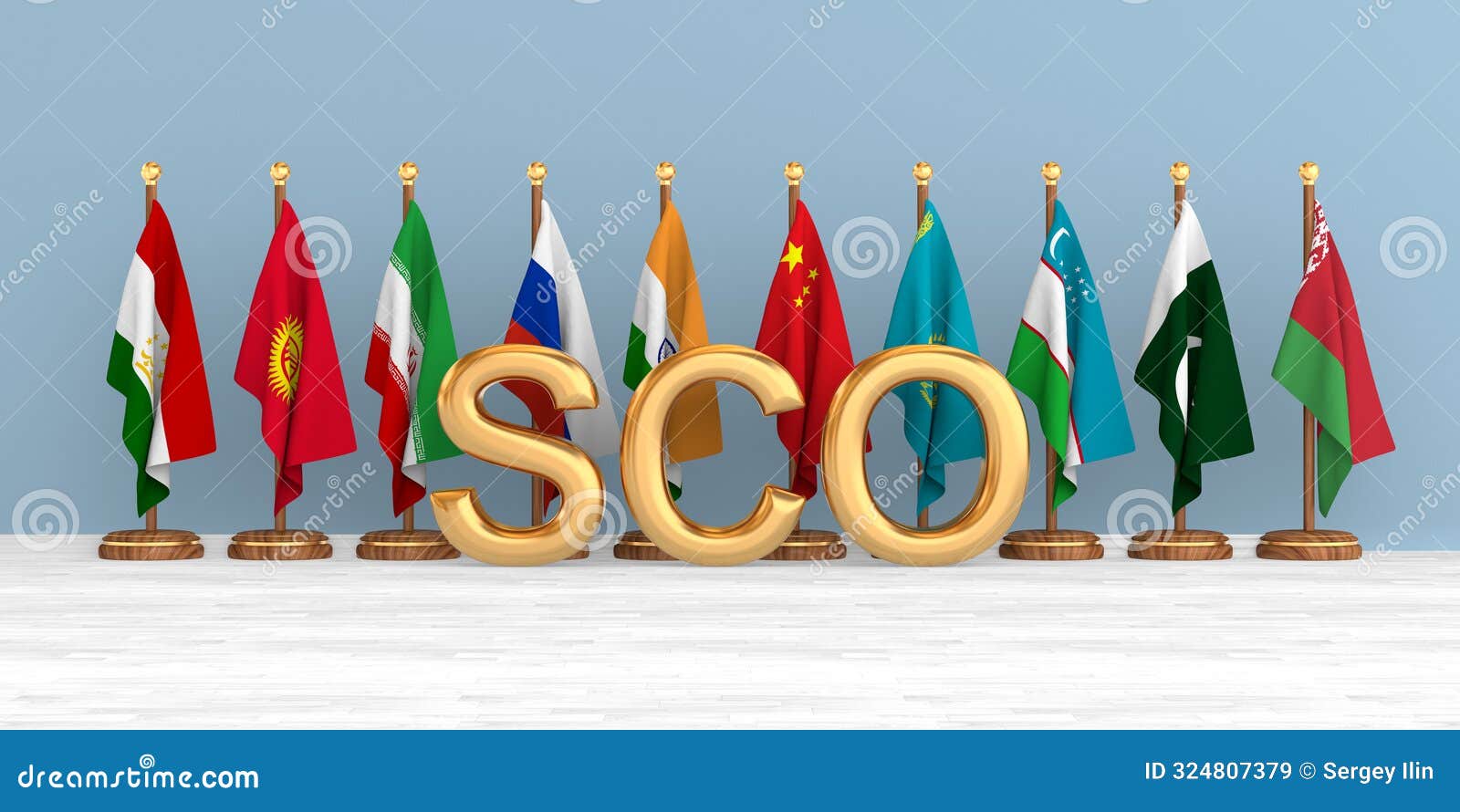 Shanghai Cooperation Organization SCO Countries Flags In Golden Shield ...