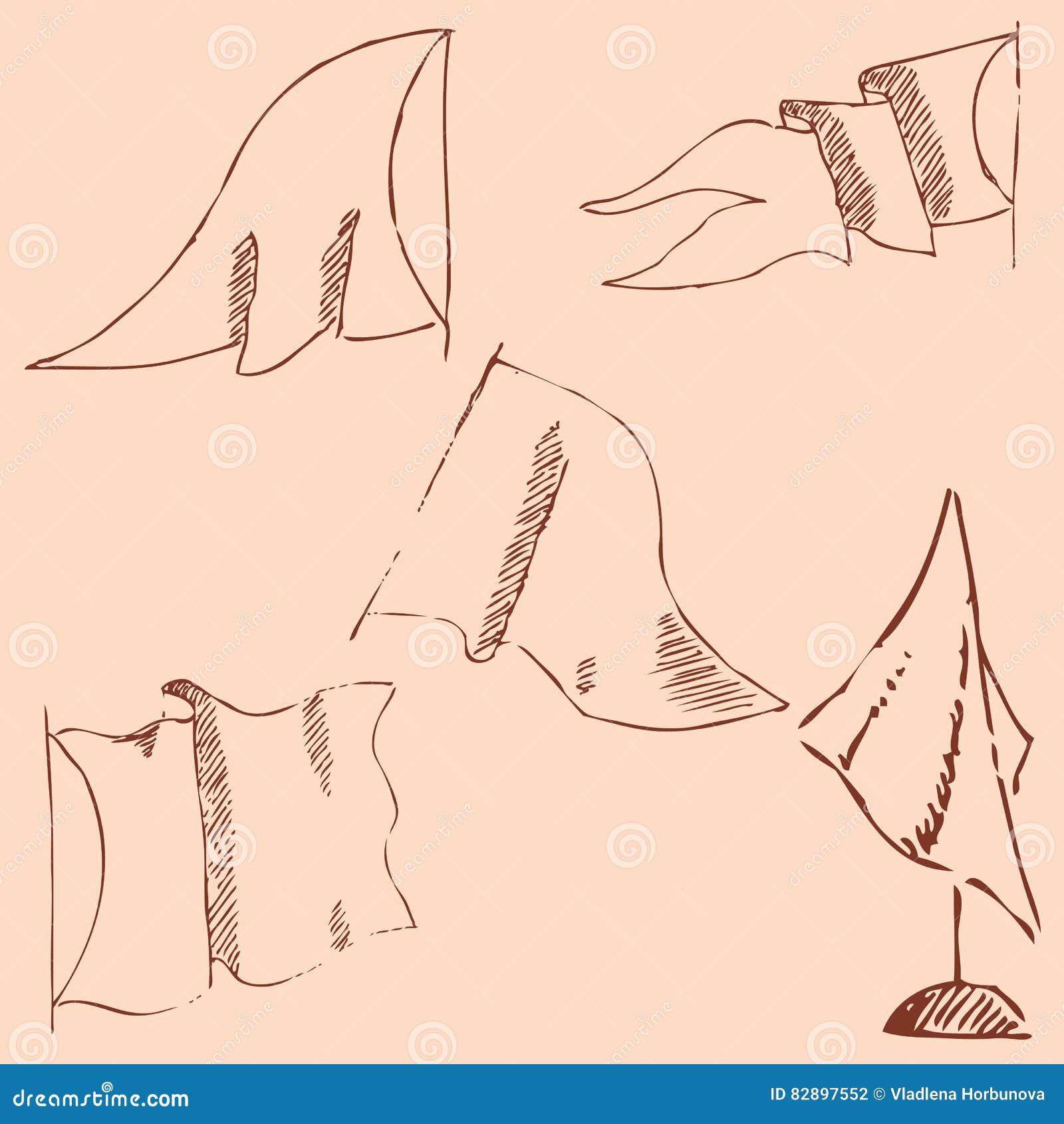 Flags Sketch. Pencil Drawing By Hand. Vintage Colors. Vector ...