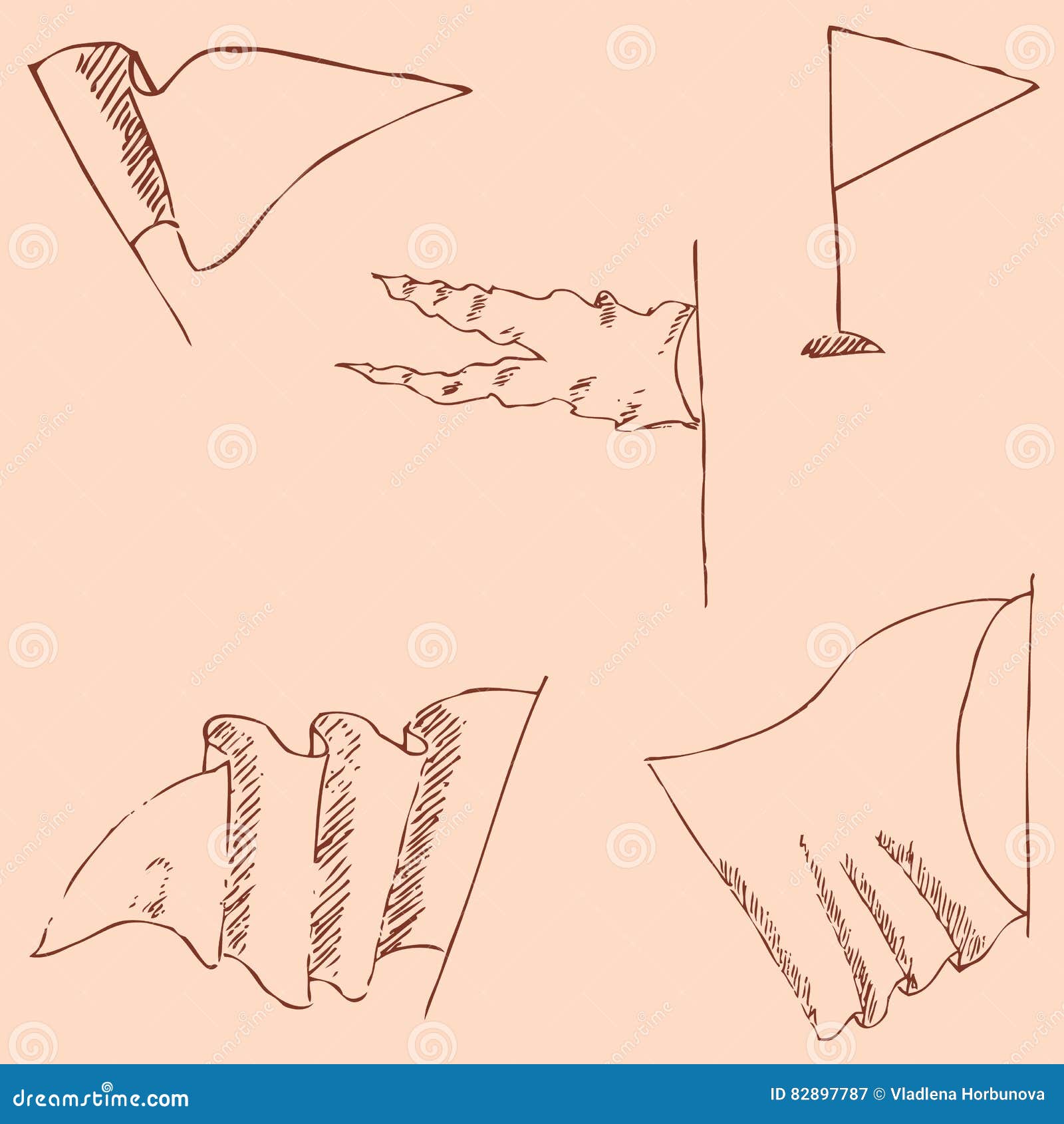 Flags Sketch. Pencil Drawing By Hand. Vintage Colors. Vector ...