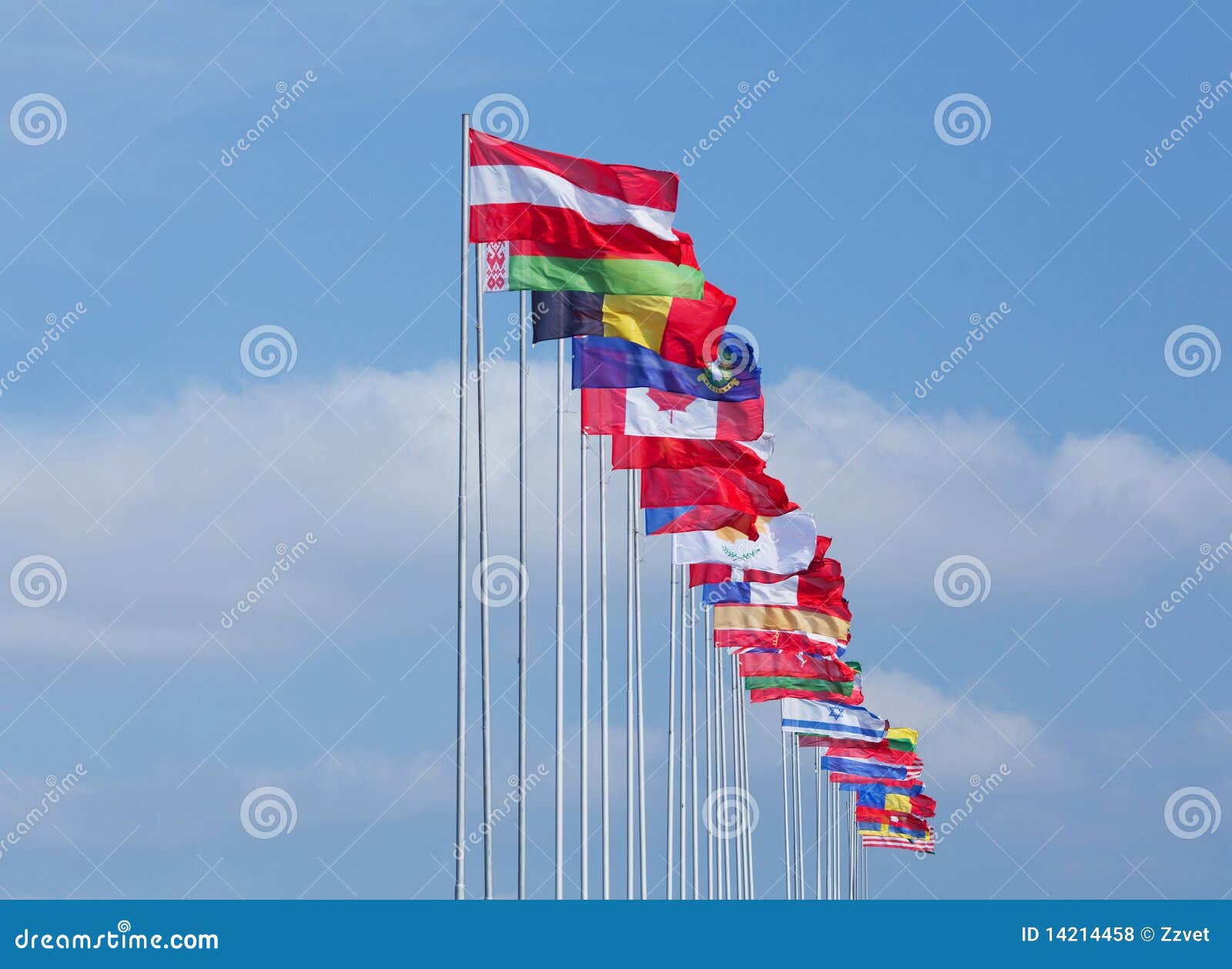 Flags of Some Countries on Background Blue Sky Stock Photo - Image of ...