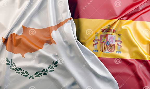 Flags of Spain and Cyprus Fabric Texture Background. 3D Rendering Stock ...