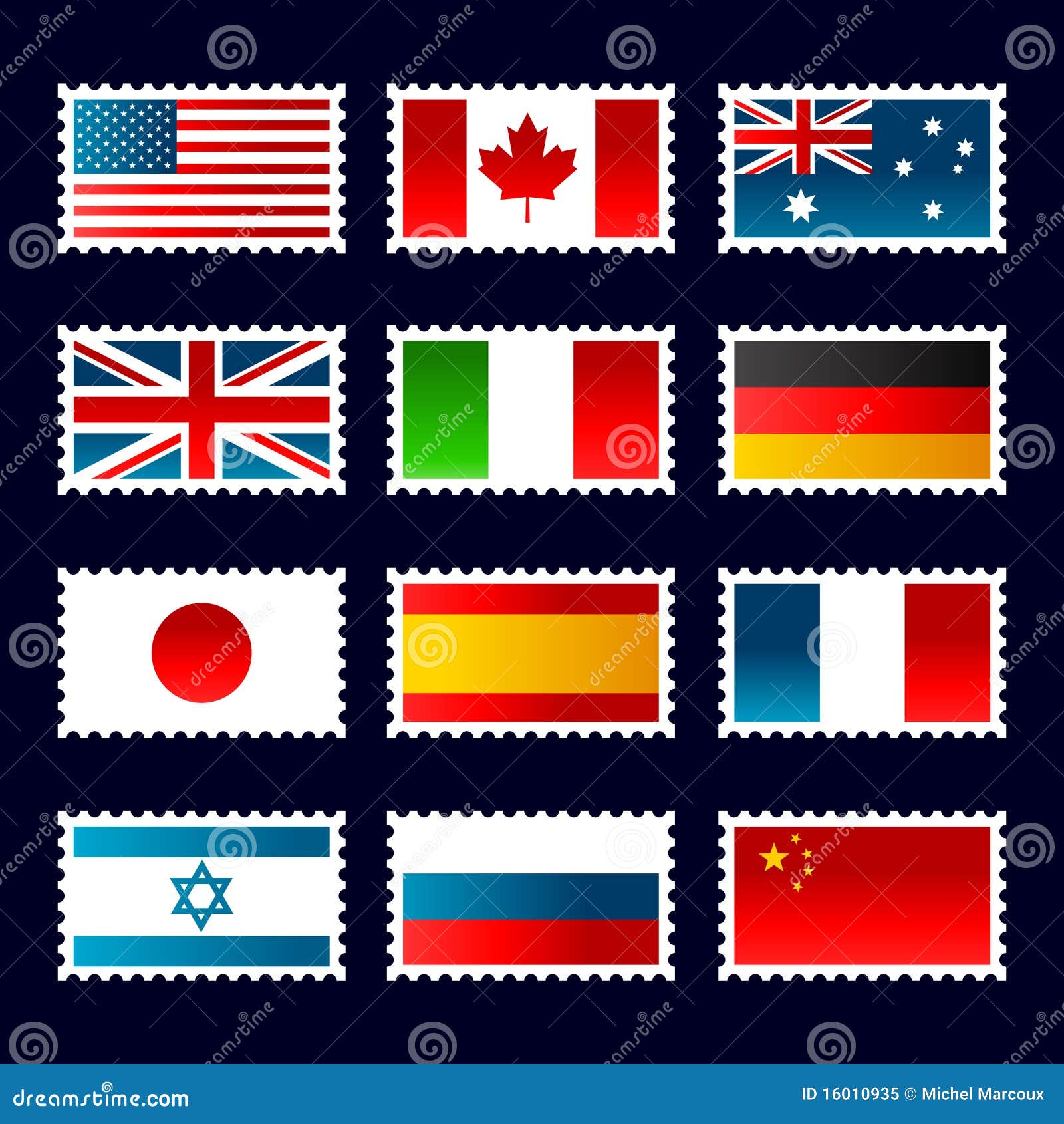 Flags Stamps stock vector. Illustration of international - 16010935