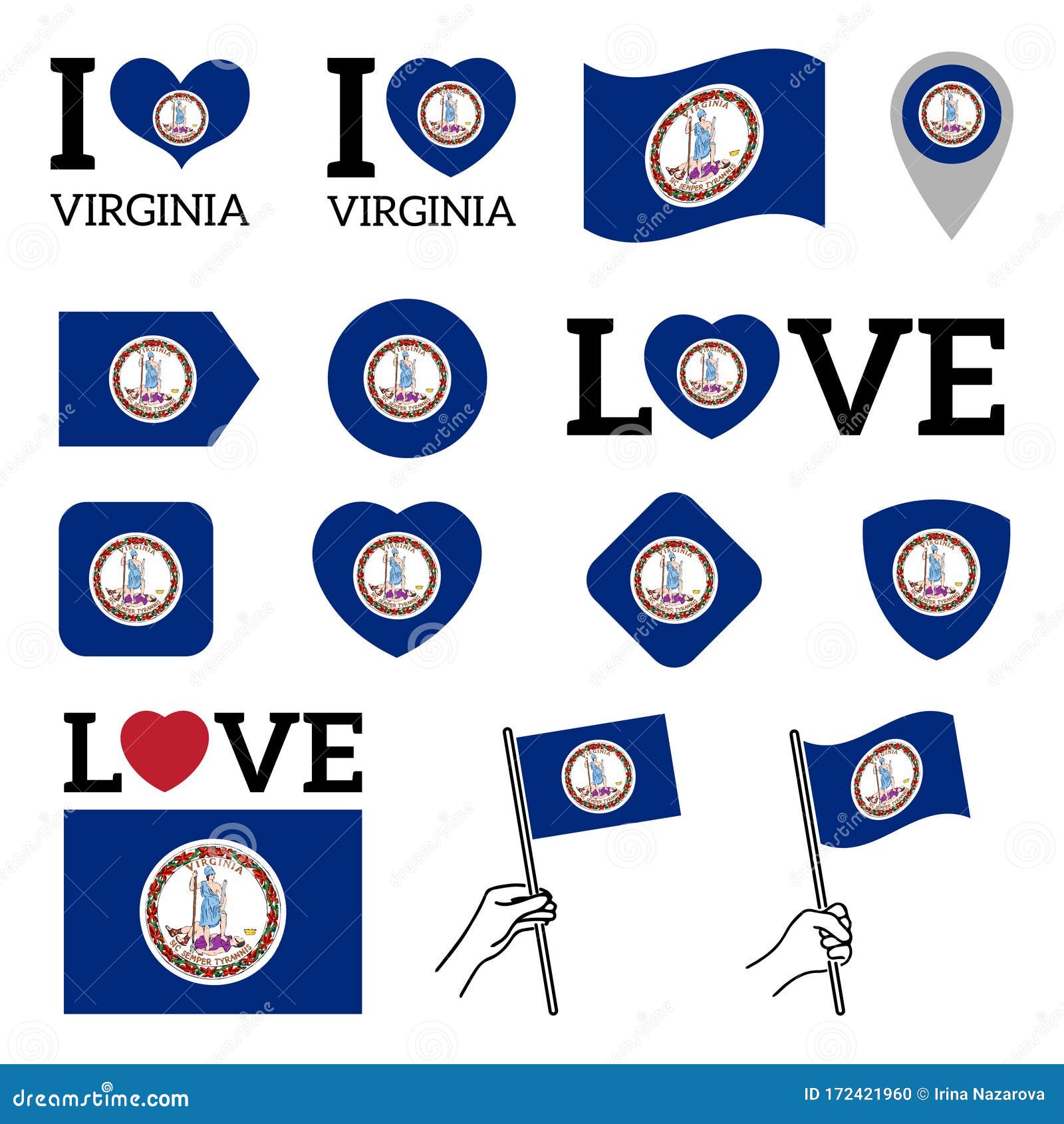 Flag of Virginia. Set of Vector Flags Stock Vector - Illustration of ...