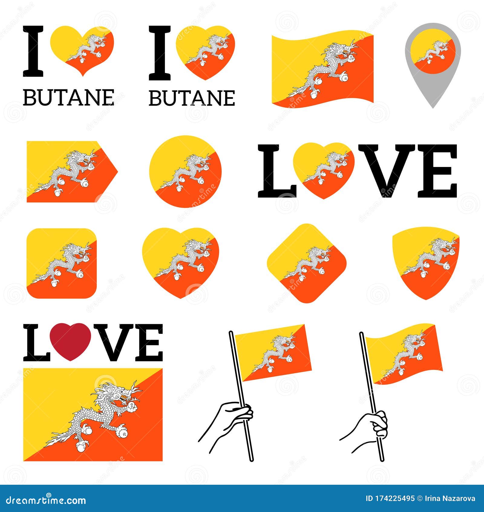 Flag of Butane. Set of Vector Flags. Stock Vector - Illustration of ...