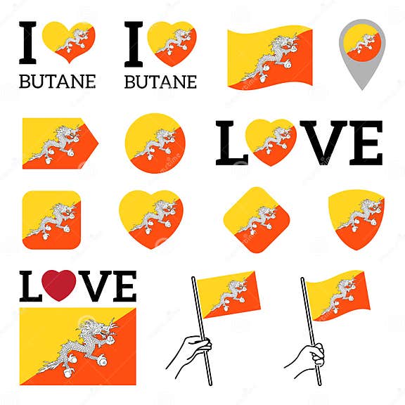 Flag of Butane. Set of Vector Flags. Stock Vector - Illustration of ...
