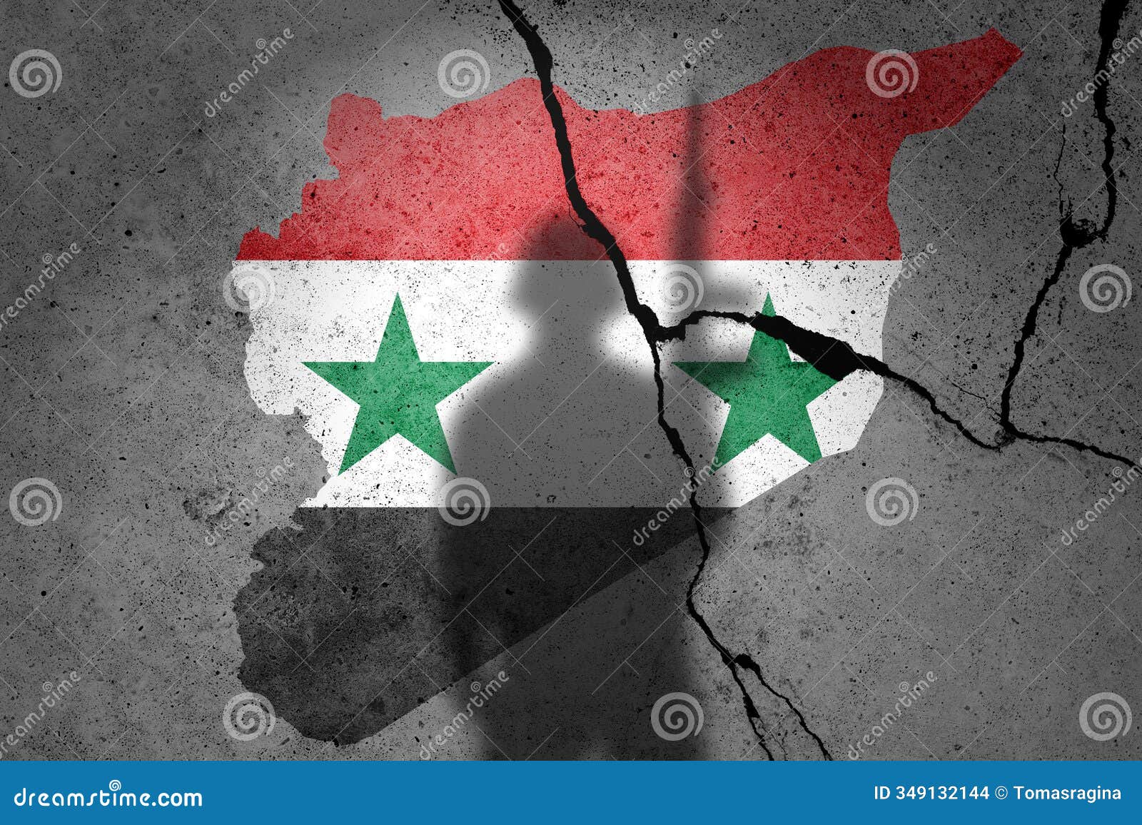 Flags of Syria Painted on Cracked Concrete Wall with Soldier Shadow ...