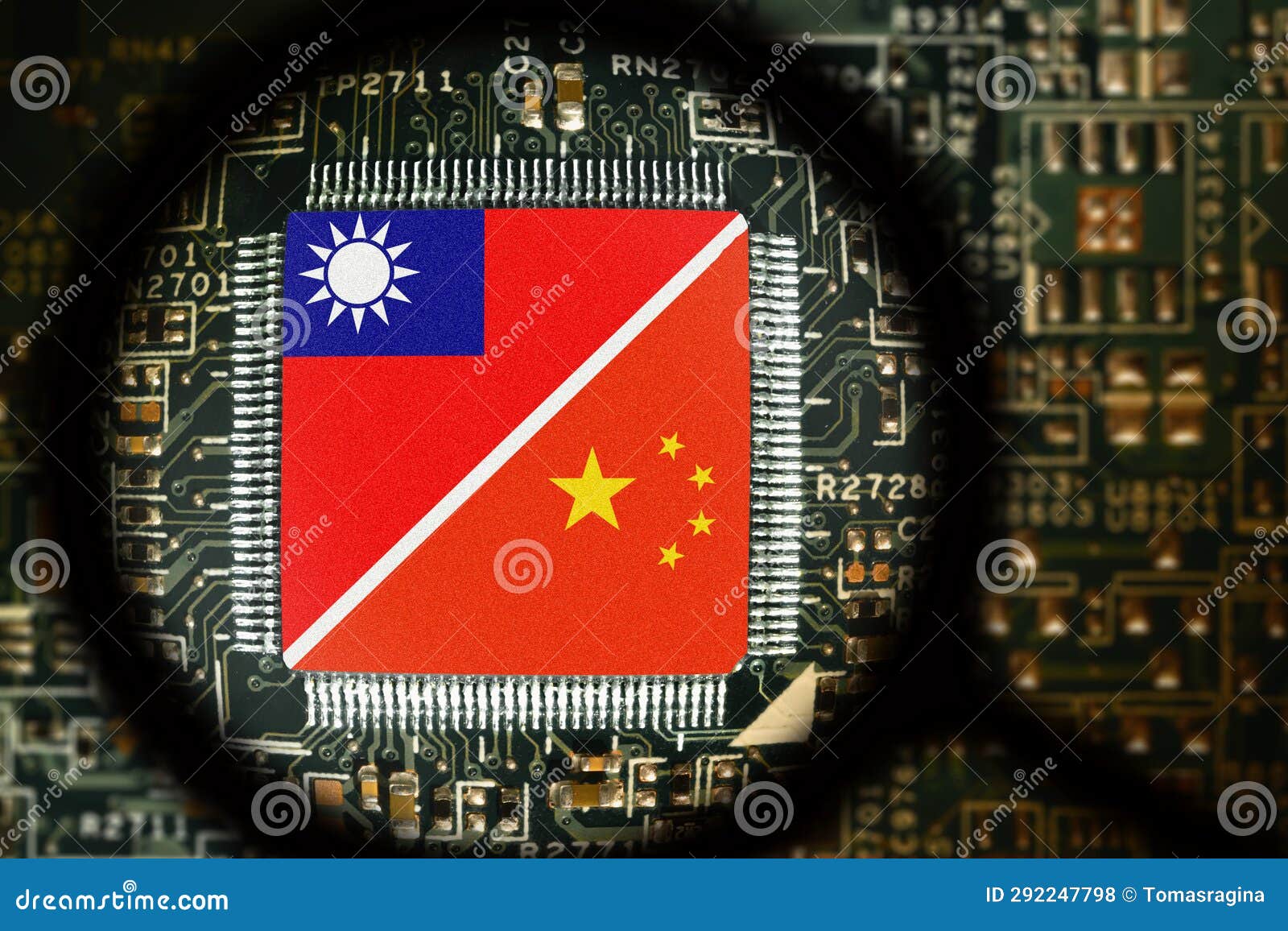 Flags of Taiwan and China on a Processor. Computer Board with Chip ...