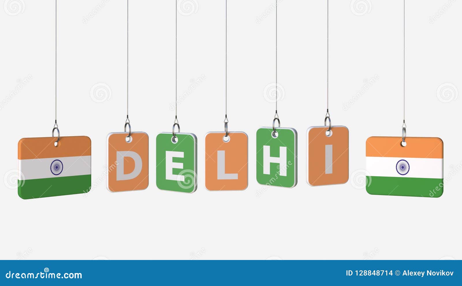 Tags Featuring Flags of INDIA and Delhi Text. 3D Rendering Stock ...