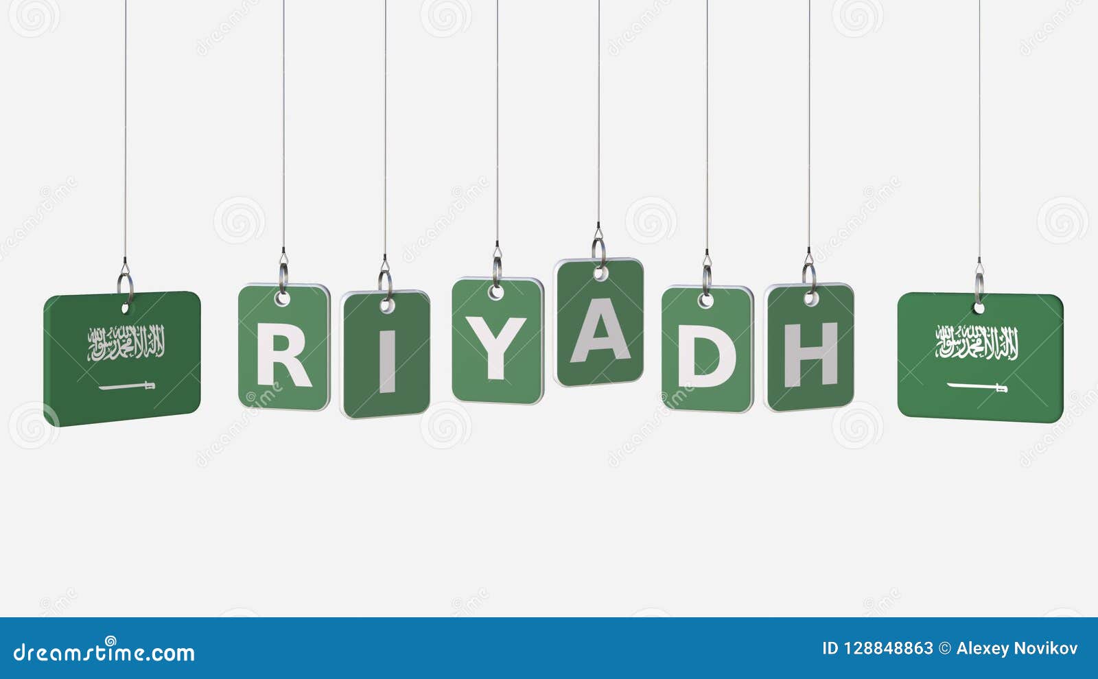 Tags Featuring Flags of SAUDI ARABIA and Riyadh Text. 3D Rendering ...