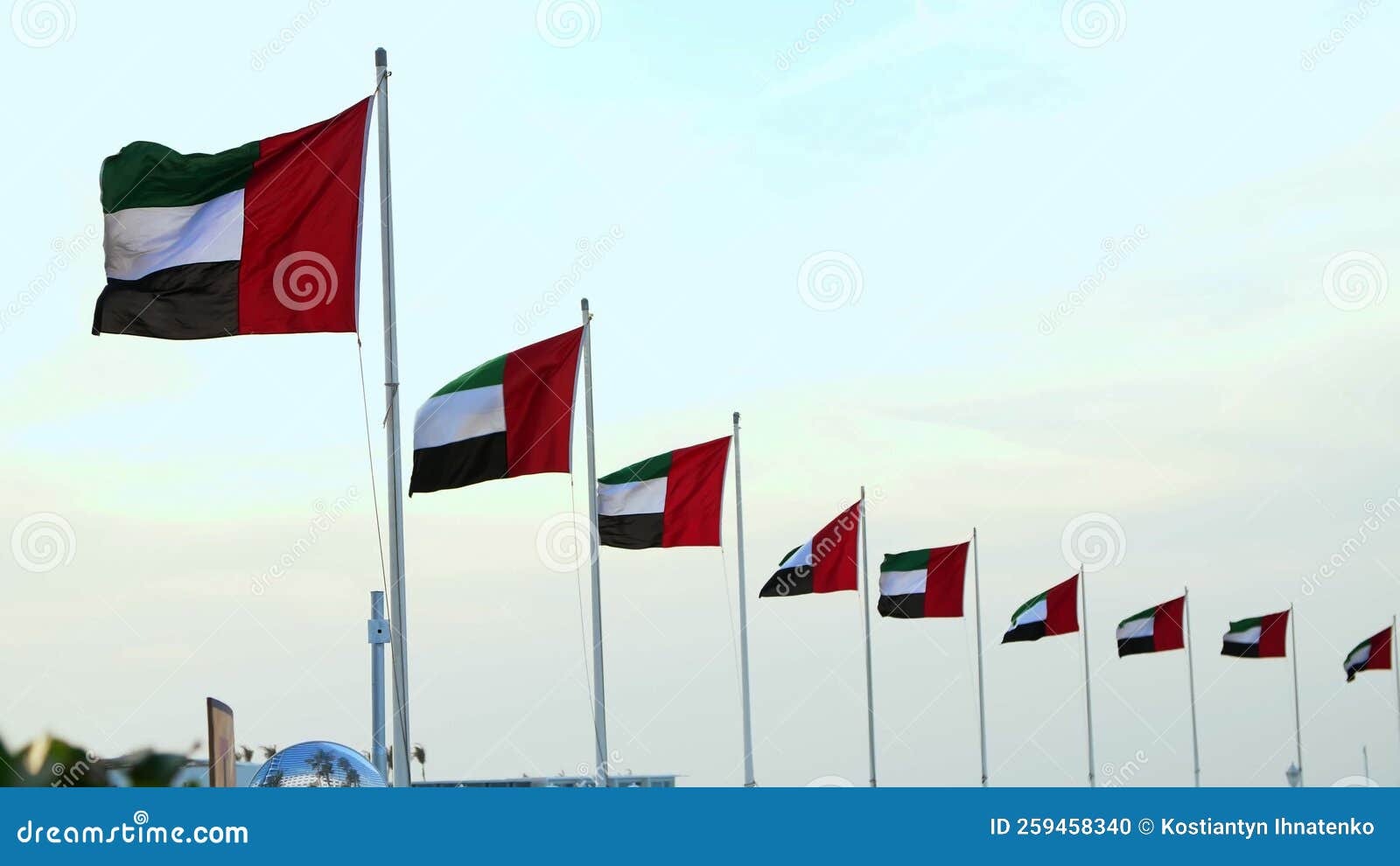 Flags of UAE Blowing in the Wind Stock Photo - Image of architecture ...