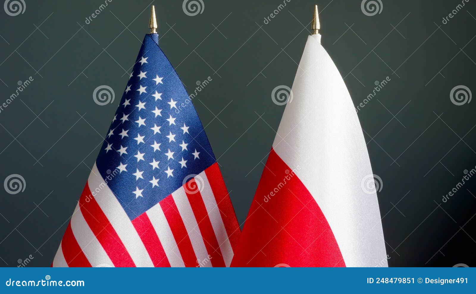 Flags of the USA and Poland on a Dark Surface. Stock Image - Image of ...