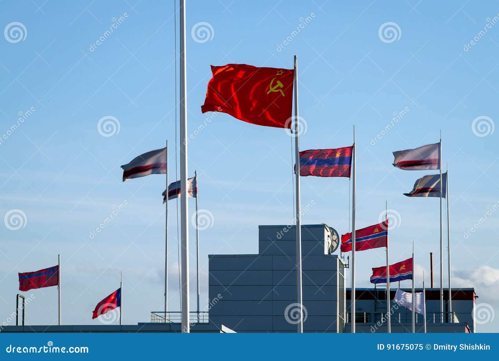 Flags of the USSR and Soviet Republics on the Background of Blue Sky ...