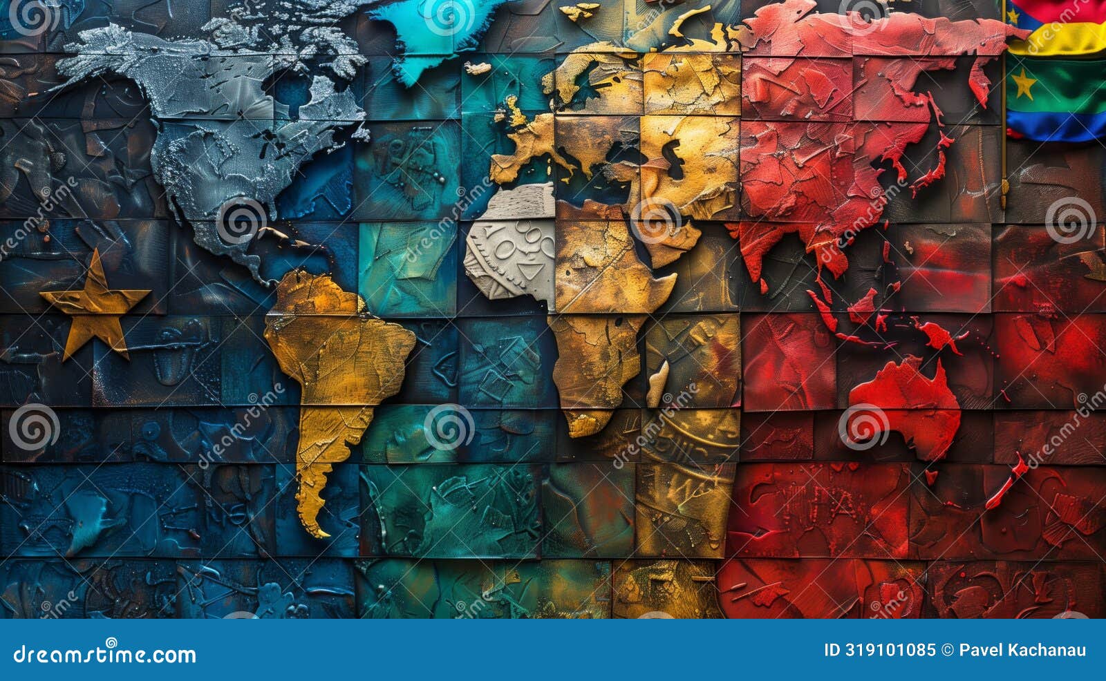 The Flags of Various Countries Create a Vibrant World Map on a Wall ...