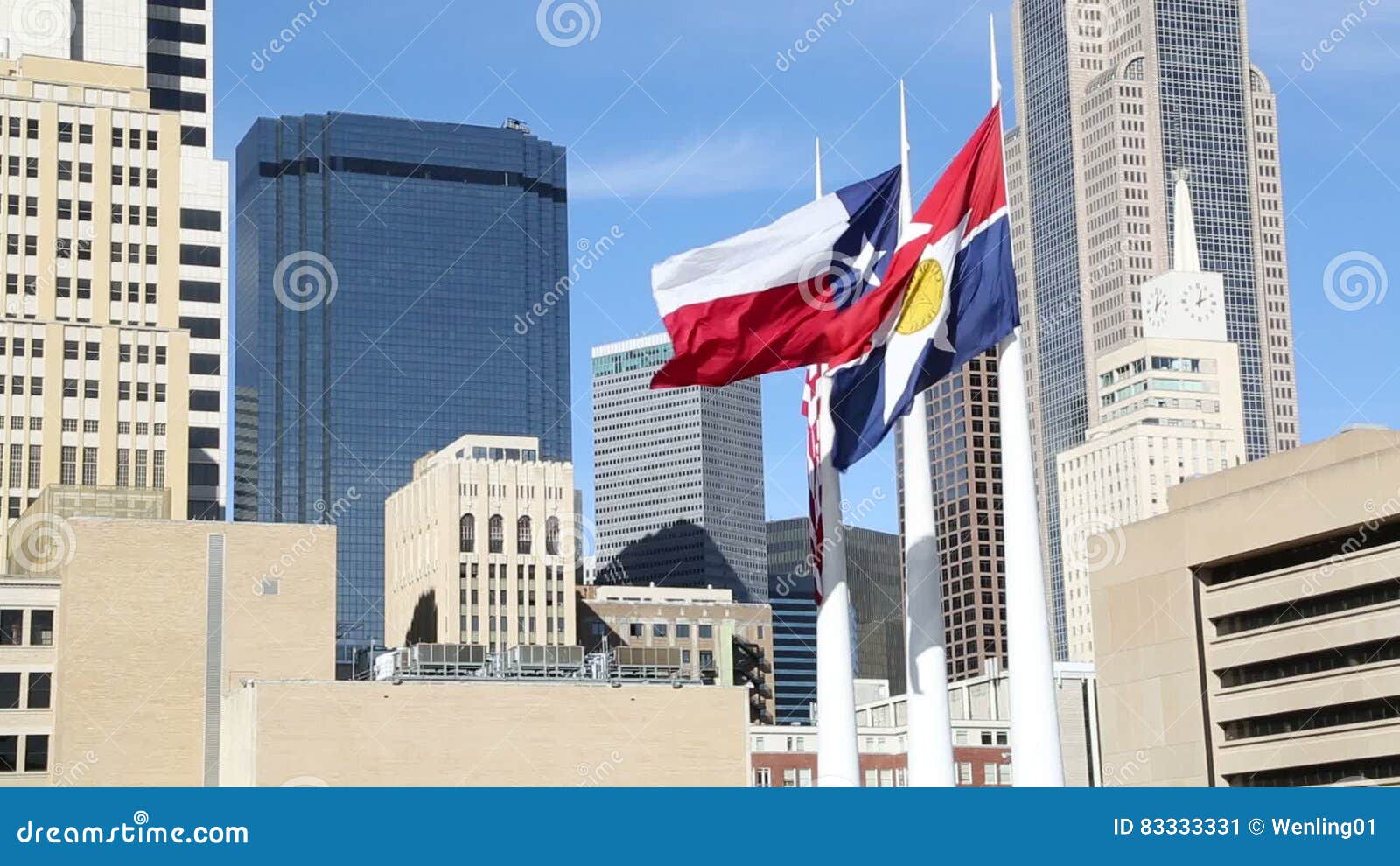 Flags Waving on Downtown Dallas Stock Video - Video of downtown, texas ...