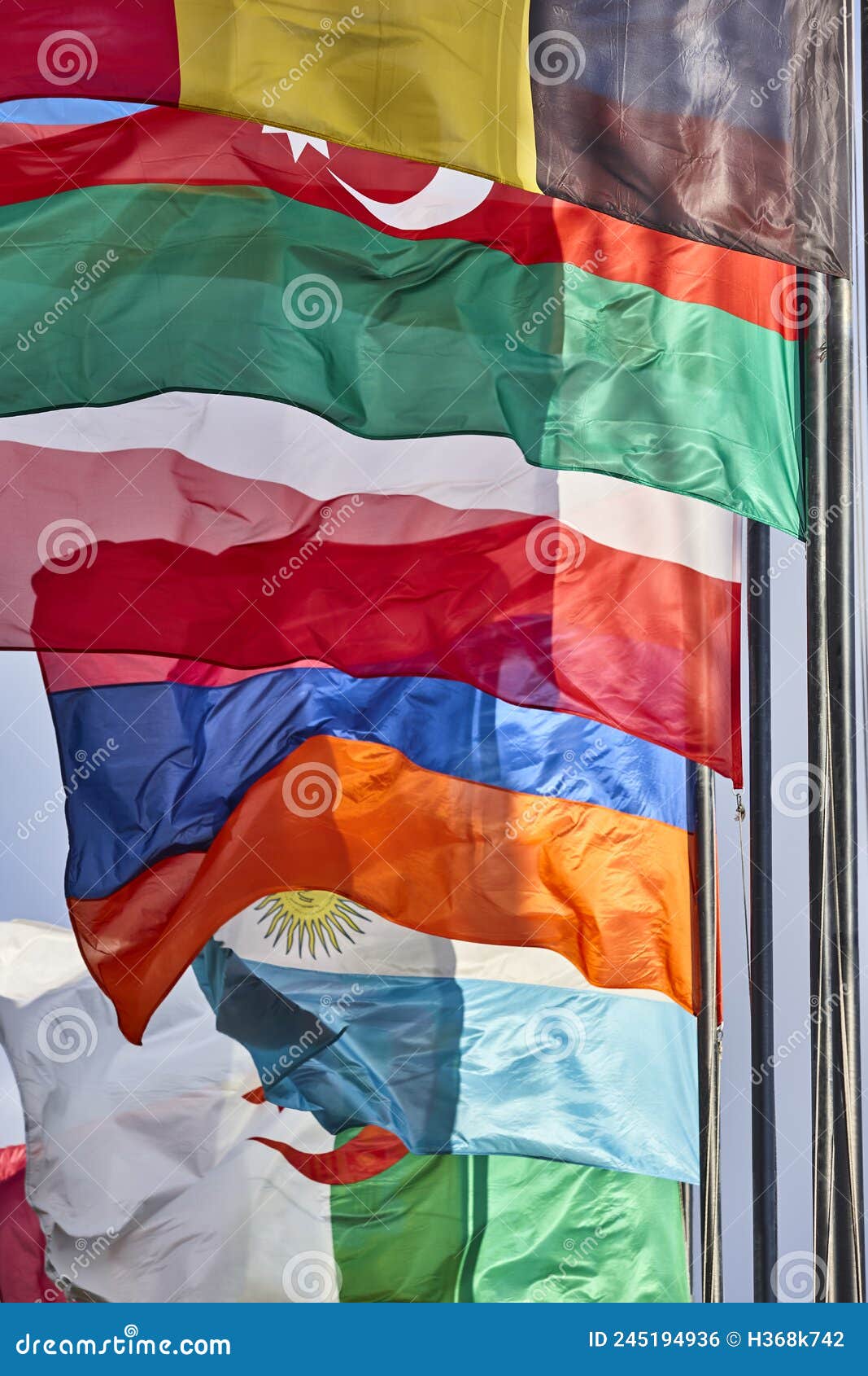 Flags of the Word Waving in the Wind. International Emblems Stock Photo ...