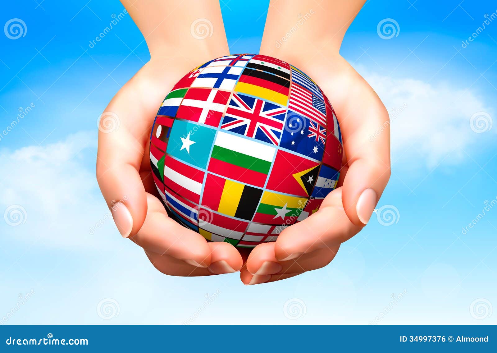 Flags of the World in Globe and Hand. Stock Vector - Illustration of ...