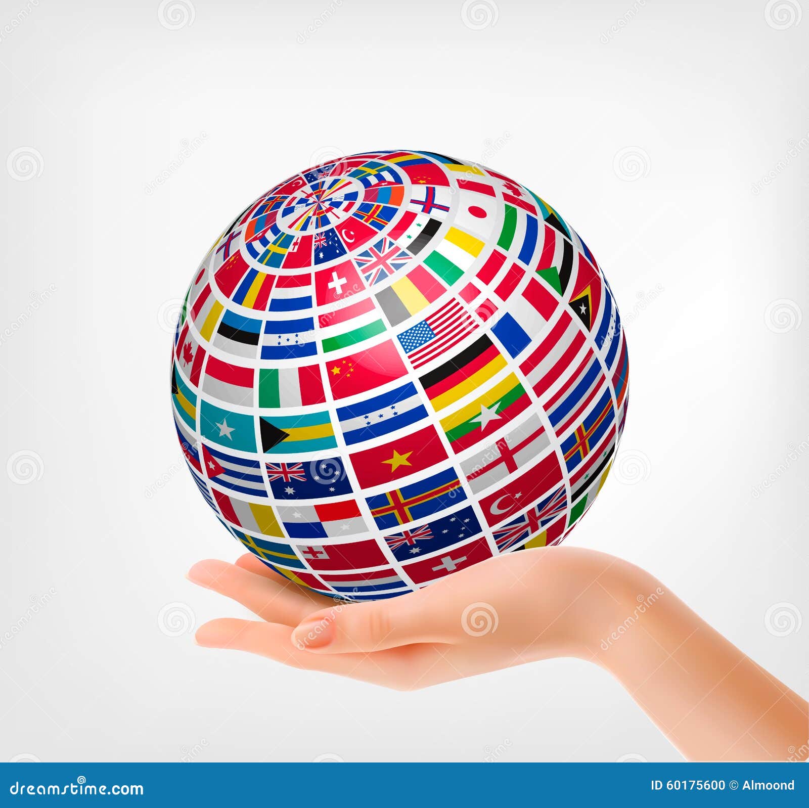 Flags of the World on a Globe, Held in Hand. Stock Vector ...