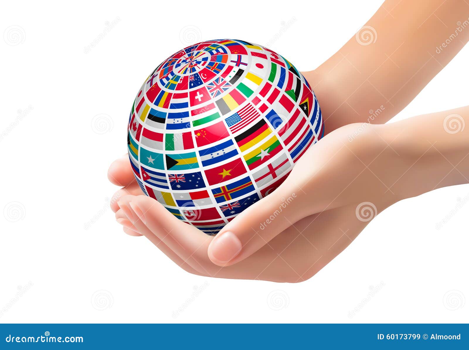 Flags of the World on a Globe, Held in Hands. Stock Vector ...