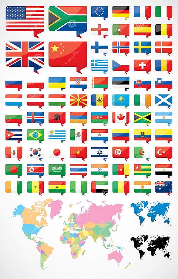 Flags and world map stock vector. Illustration of country - 33752356