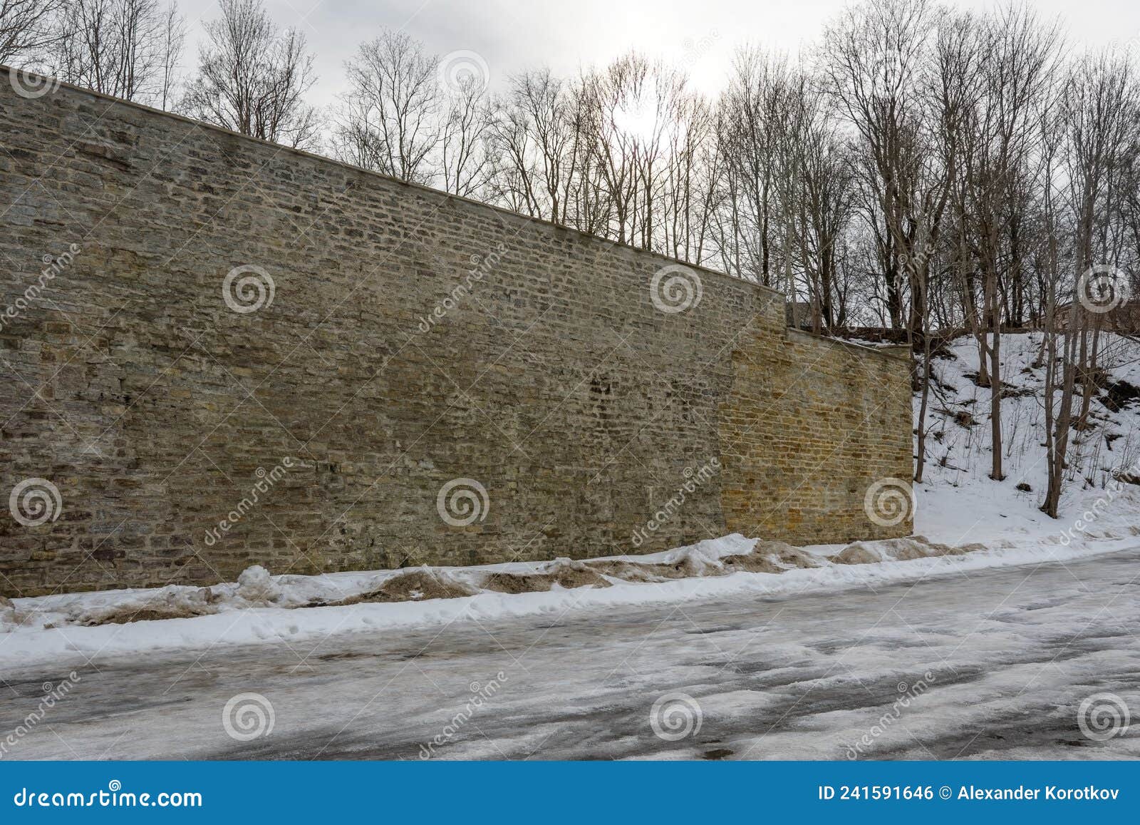 Flagstone Wall, Wet Snow All Around. Stock Photo - Image of stone ...