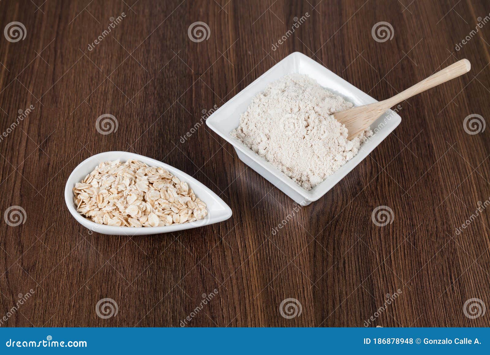 Flaked Oats and Powdered Oats Stock Photo - Image of grain, closeup ...