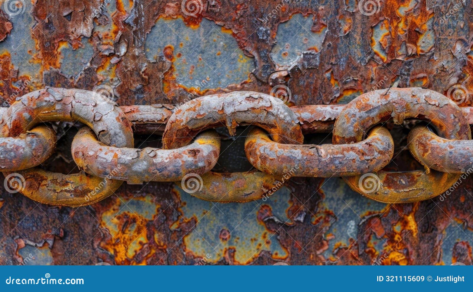 Flaking Rust Coating a Closeup View of Rusted Industrial Chains with ...