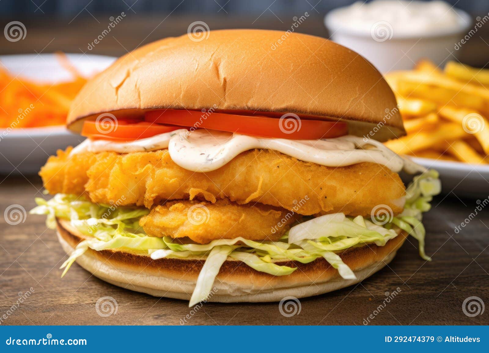 Flaky Fish Fillet Sandwich Presented in a Wheat Bun Stock Image - Image ...