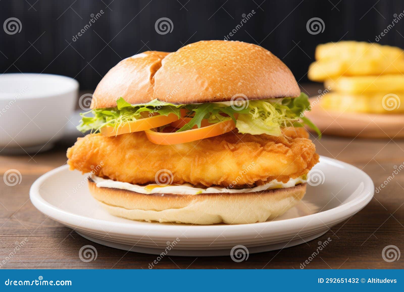 Flaky Fish Fillet Sandwich Presented in a Wheat Bun Stock Photo - Image ...