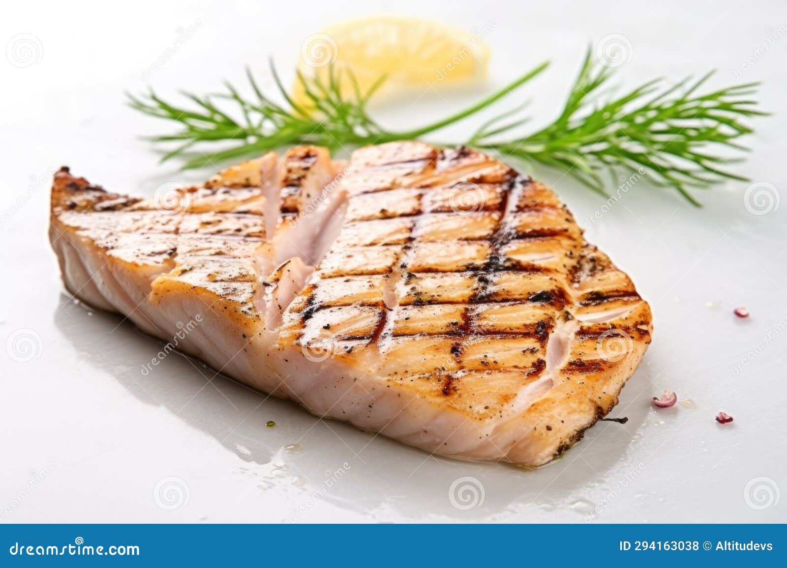 Flaky Texture of Grilled Swordfish Steak on a White Counter Stock ...