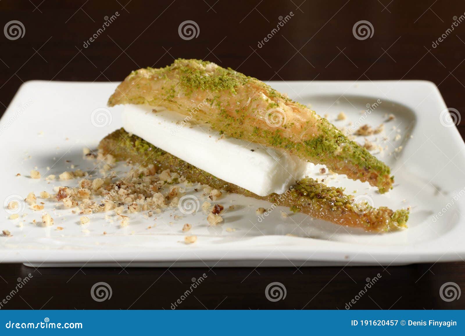 Flaky Turkish Baklava with Ice Cream Triangular in Shape Stock Image ...