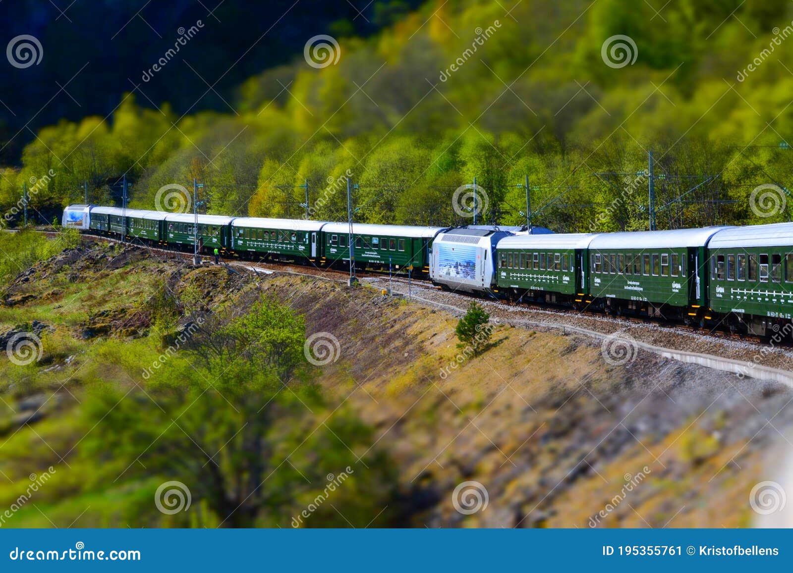 Train Carriages of the Flamsbana Flam Line Running through a Green ... Train Carriages of the Flamsbana Flam Line Running through a Green ...