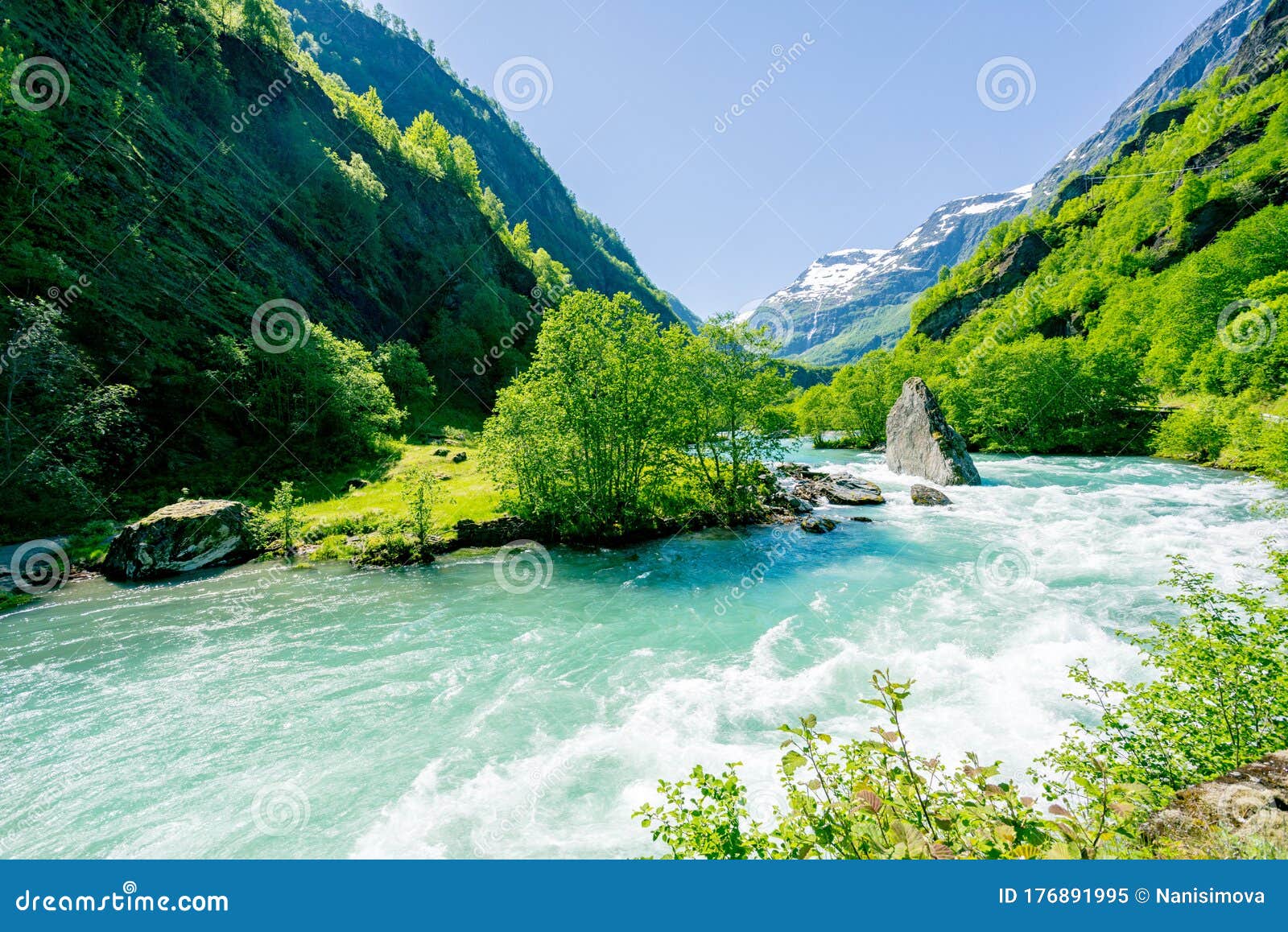 Flam Valley with Flamselvi River Stock Image - Image of europe, north ...