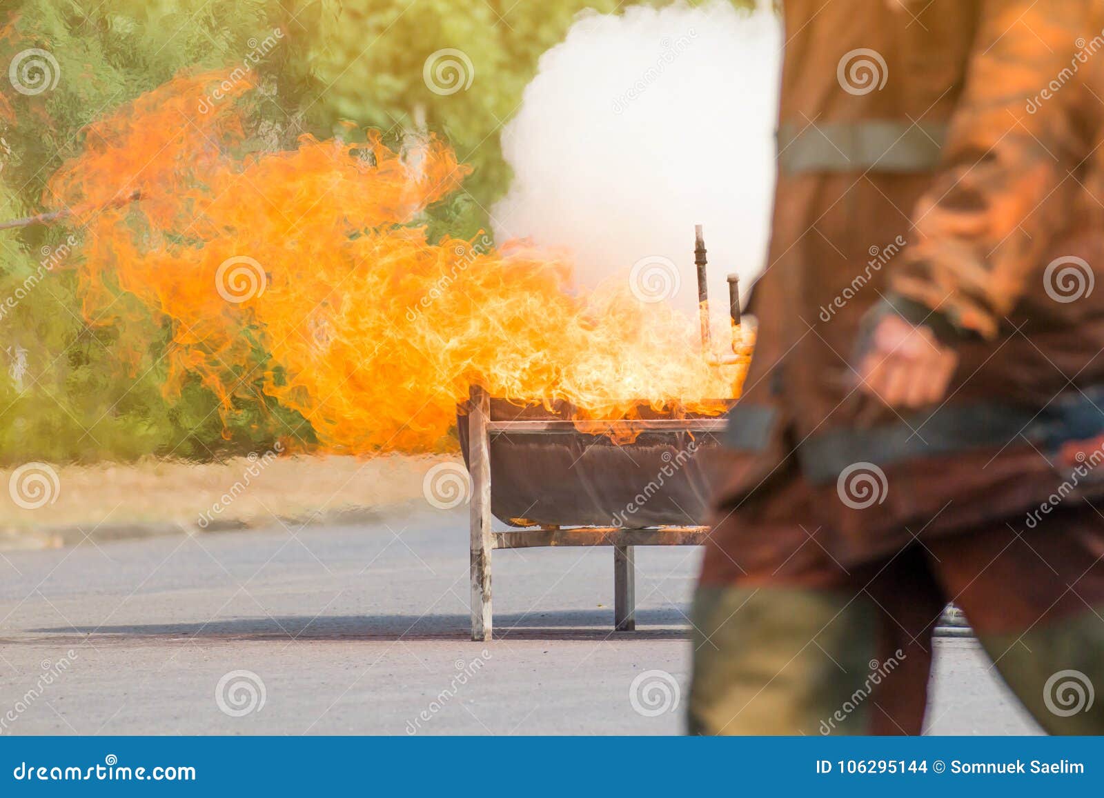 The Flame on a Big Tray,fire on Container for Fire Training Even Stock ...