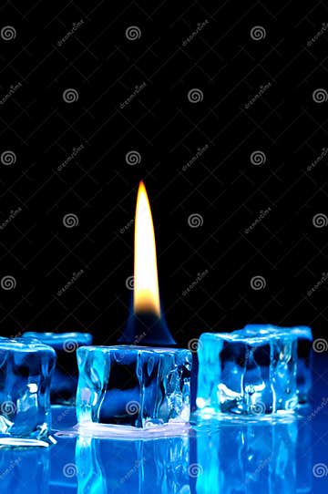 Flame on blue ice cubes stock image. Image of figid, heat - 7559097