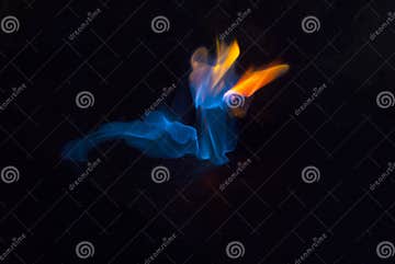 Flame Blue and Orange Fire Flame on Black Background, Lines and ...