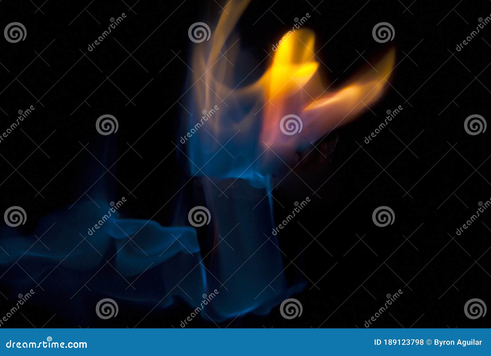 Flame Blue and Orange Fire Flame on Black Background, Lines and ...