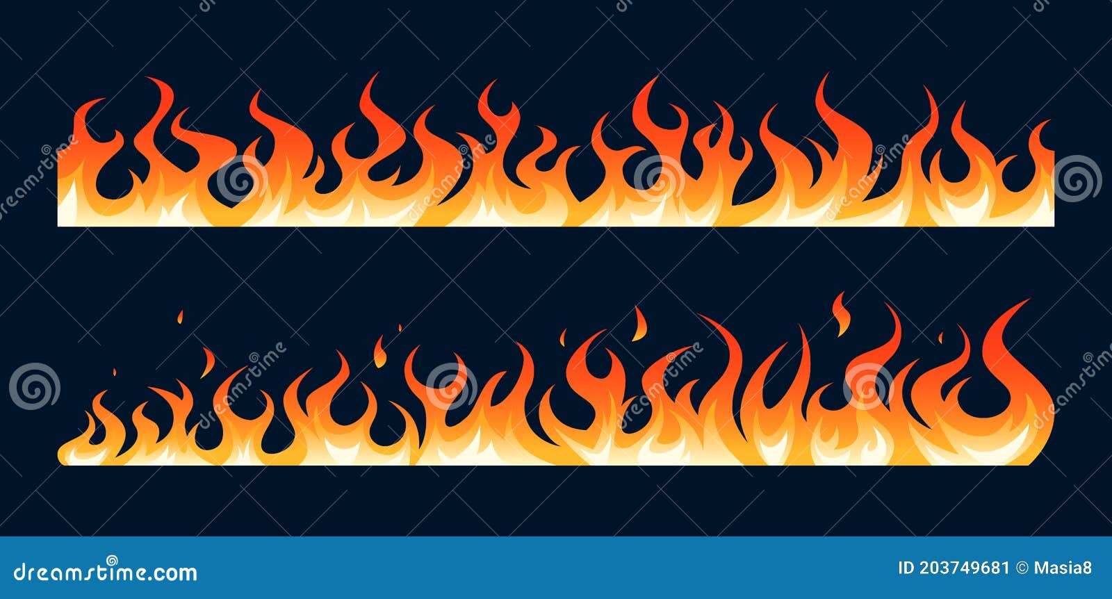 Flame Borders in Cartoon Style, Vector Set Stock Vector - Illustration ...